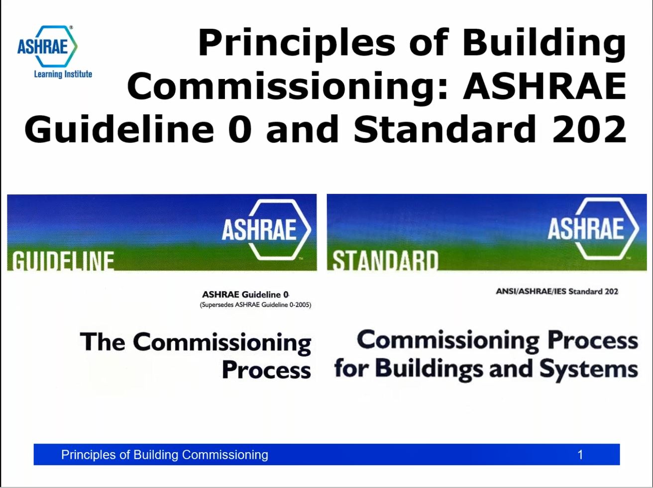 Principles of Building Commissioning: ASHRAE Guideline 0 and Standard 202 – Half Price Standard Code